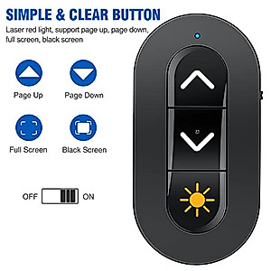 KICKDOT Presentation Clicker Remote with Red Laser Pointer, Finger Ring Powerpoint Clicker Rechargeable, RF 2.4GHz Wireless Presenter Slideshow Clicker for Powerpoint/Presentation/Google Slides/Mac/PC