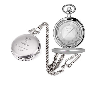 Personalized Stainless Steel Silver Pocket with Glass Cover Watch Custom Engraved Free with Gift Box - Ships from USA