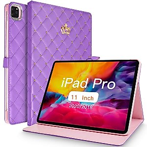 Topwin Crown Case for iPad Air 11'', iPad Pro 11 inch - Bling Diamond PU Leather Smart Auto Sleep/Wake (Purple)