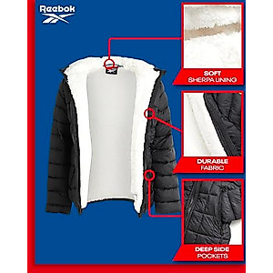 Reebok Girls' Winter Jacket - Heavyweight Quilted Puffer Parka Coat - Sherpa Lined Ski Jacket for Girls (4-16), Size 7-8, Black