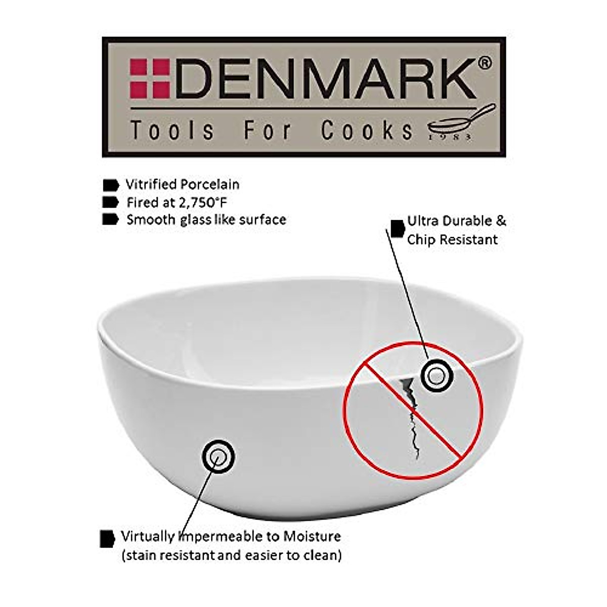 Denmark White Porcelain Chip Resistant Scratch Resistant Commercial Grade Serveware, 3 Piece Serving Bowl Set