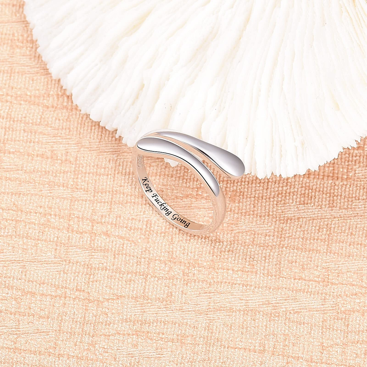 Fookduoduo 925 Sterling Silver Ring Inspirational Jewelry adjustable Wrap Open Rings for Women Keep Going