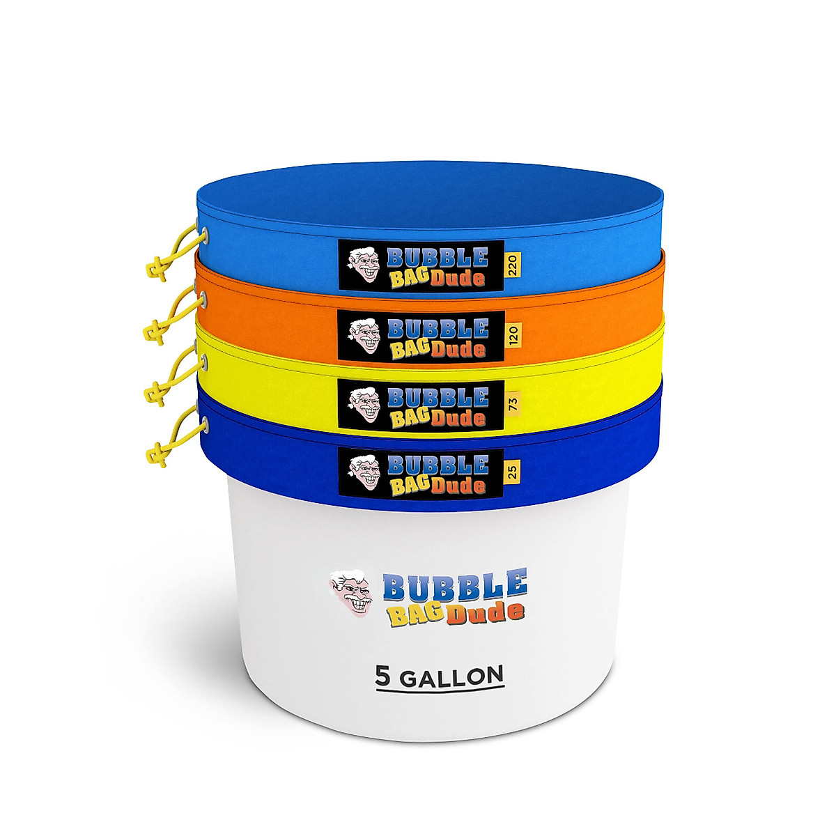 BUBBLEBAGDUDE Bubble Bags 5 Gallon 4 Bags Set - Herbal Ice Bubble Bag Essence Extractor Kit - Plant & Herb Extraction Bubble Bags with 10 x 10” Pressing Screen & Storage Bag (220 to 25-Micron Bags)