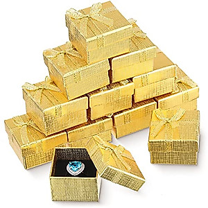 Kenning 36 Pcs Golden Ring Boxes Bulk Square Cardboard Jewelry Gift Boxes for Earring Necklaces with Bow for Proposal Engagement Wedding Birthday Anniversary, 2 x 2 x 1.4 Inch