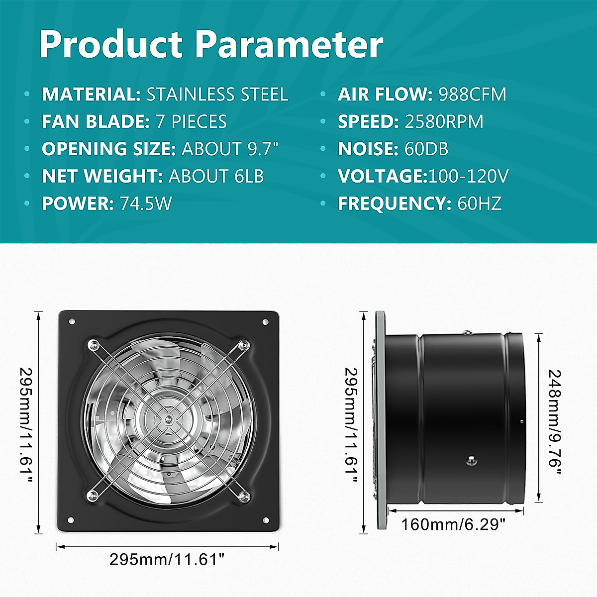 HG Power 10 Inch Exhaust Fan with Switch, Powerful Kitchen Exhaust Fan with Damper, Potable Window Fan, Small Fume Extractor Ventilation Fan for Bathroom, Shop, Smoking Room, Garage