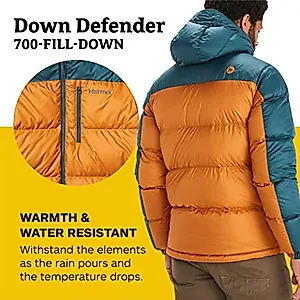 MARMOT Herren Guides Down Hoody Winter Puffer Jacket, Ultra leichte Daunenjacke 700 Fill Power Warme Mit Kapuze Wasserabweisend Winddicht, Bronze/Stargazer, Small US