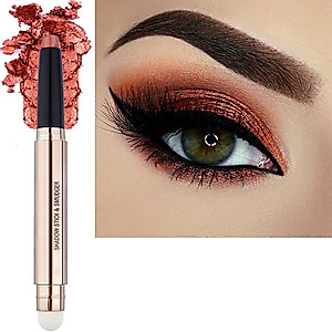 2 in 1 Orange Copper Eyeshadow Pencil, Cream Smooth Shimmer Eyeshadow Stick Crayon, Hypoallergenic Multi-Dimensional Waterproof Long Lasting Eye Shadow Highlighter Stick Eye Liner(Copper Shimmer #05)