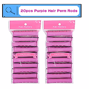 20pcs Women's Perm Rods Set for Natural Hair: 2 Sizes Cold Wave Hair Rollers for Curling and Styling All Hair Lengths - DIY Hairdressing Tools (Purple)