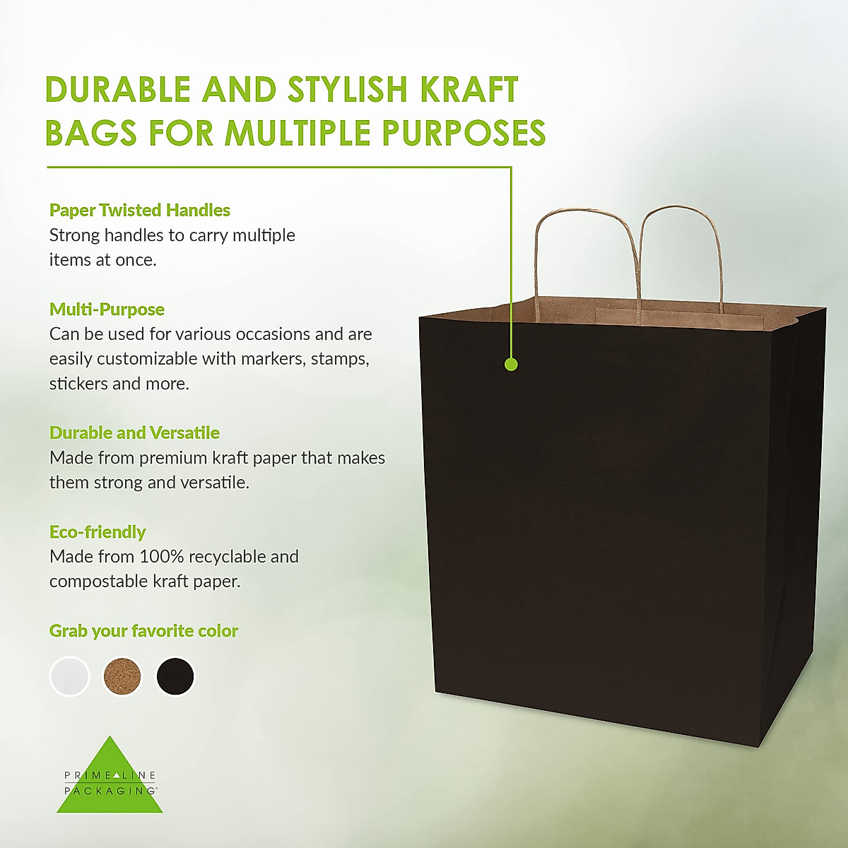 Prime Line Packaging 14x10x16.5 100 Pack Small Shopping Bag, Black Paper Bags with Handles for Small Business, Boutique, Thank You Gift Bags Bulk