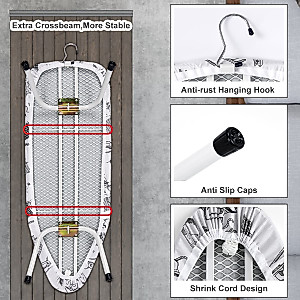 Duwee 13"x36"Table top Ironing Board with Thicken Felt Padding, Heat Resistant Cover,Stainless Steel Hook,Extra Long Ironing Area