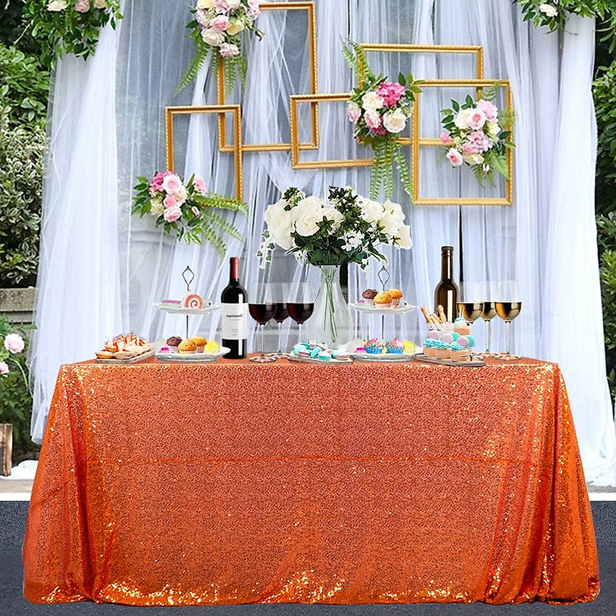 Partisout Orange Tablecloth Square 50x50 Sequin Tablecloths for Rectangle Tables Christmas Tablecloth Halloween Table Overlay Sparkle Table Cloths for Parties(50x50'', Orange)