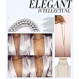 Silver Tassel Rhinestone Necklace Exaggerated Diamond Claw Chain Long Necklace Sexy Body Chain Chest Chain