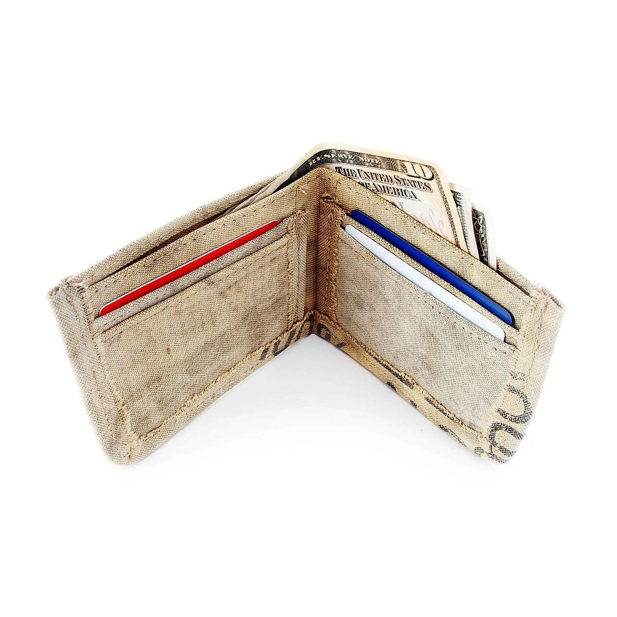 Real Deal Brazil Recycled Tarp Bariri Bi-Fold Wallet, Handcrafted in Brazil.