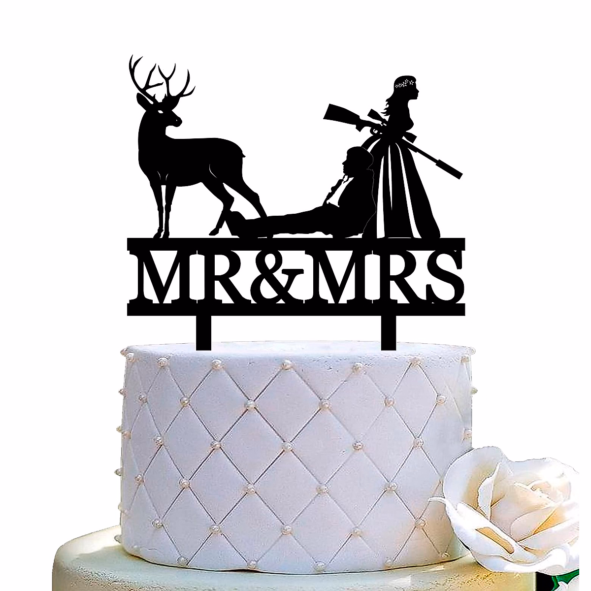 Funny Hunting Wedding Cake Topper Deer Hunt Hunter Wedding Cake Topper Hunt is Over Cake Topper For Wedding/Anniversary/Bridal Shower Party Decorations