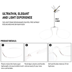 DXYXYO Armless Thin Reading Glasses for Men and Women Mini Lightweight Legless Clip on Nose Readers 3 Pack, +1.5