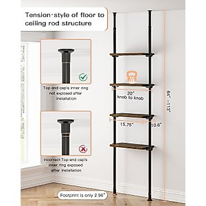 ALLZONE Adjustable Tall Narrow Bookshelf for Bedroom,4-Tier Ladder Bookshelf for Small Spaces,Tension Mount Small Book Shelf and Tall Bookcases, 64 to 113Inch Height Skinny Bookshelf with Open Storage
