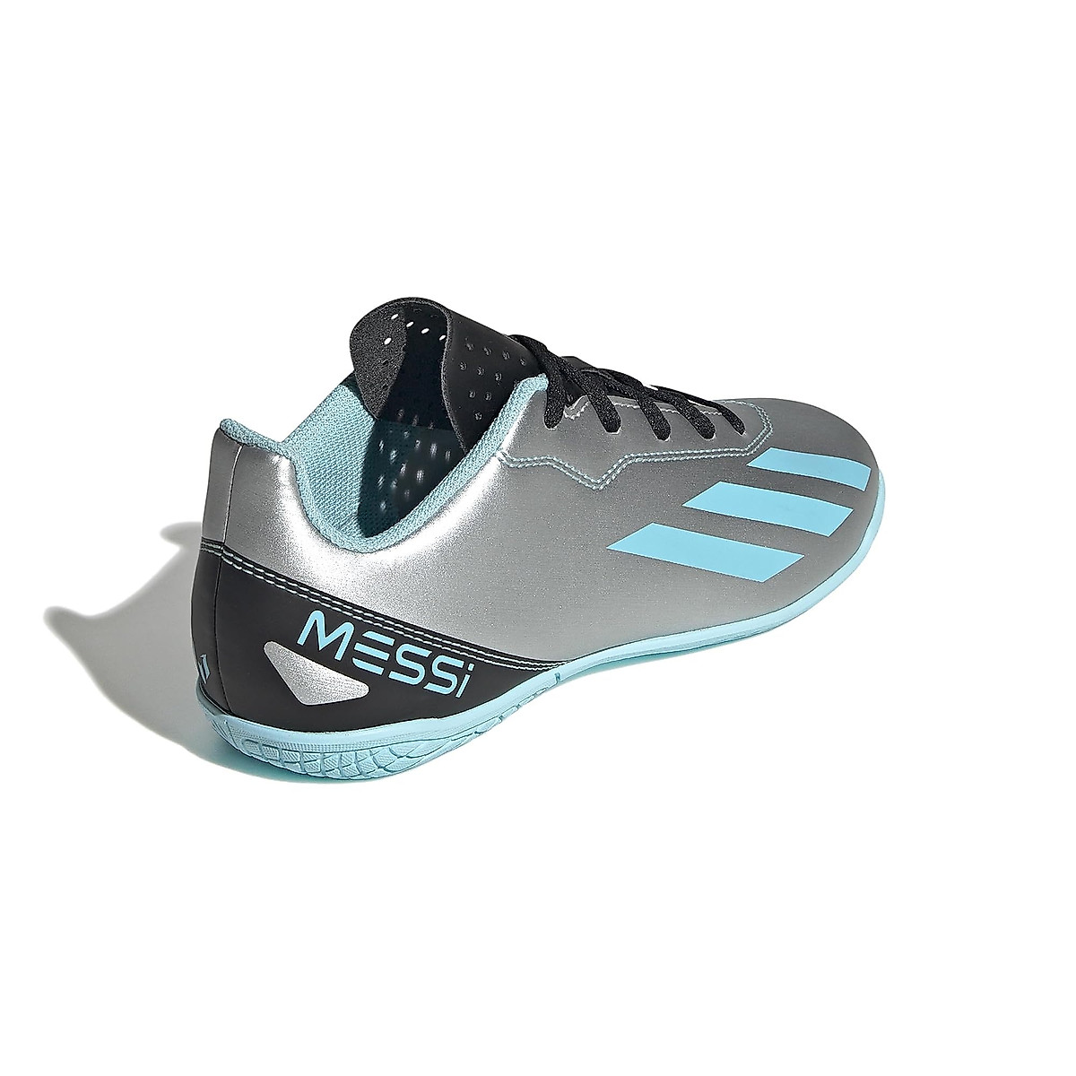 adidas X Crazyfast Messi.4 Indoor Sneaker, Silver Metallic/Bliss Blue/Core Black, 11 US Unisex Little Kid