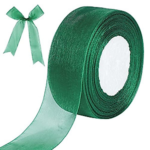 Green Sheer Ribbon, 50 Yards 1-1/2 inch Wide Shimmer Sheer Organza Ribbon for Bow Making, Gift Wrapping, Box Packaging, Crafting, Christmas Decoration and More