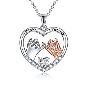 Pinkie Promise Necklace for Women Sterling Silver Couple Friendship Graduation Mother's Day Gifts