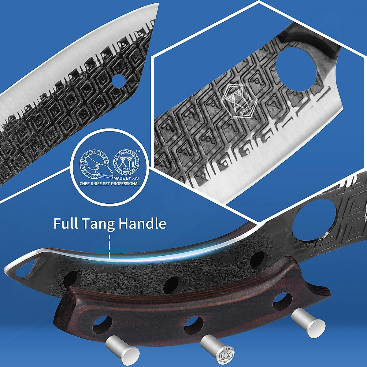 XYJ Slicing Japanese Chef Knife With Guards Protector,Curved Vegetable Butcher Knives Camping Kitchen Knives,Carving Brisket Knife,Full Tang (14.5 Inch)