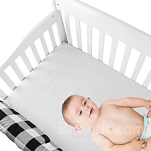 Brandream White Black Nursery Bedding Buffalo Plaid Neutral Baby Bedding 3 Piece Patchwork Blanket Set, Fitted Sheet, Crib Skirt