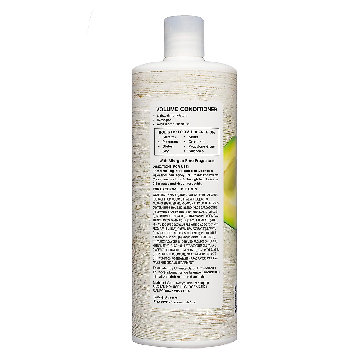 Enjoy Hair Care Holistic Volume Conditioner, pH 3.5-4.5, Hair Conditioner For Damaged Hair, Conditioner Curly Hair Products - 33 Fl Oz