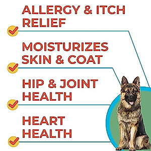 Omega 3 Alaskan Fish Oil Treats for Dogs (180 Ct) - Dry & Itchy Skin Relief + Allergy Support - Shiny Coats - EPA&DHA Fatty Acids - Natural Salmon Oil Chews Promotes Heart, Brain, Hip & Joint Support