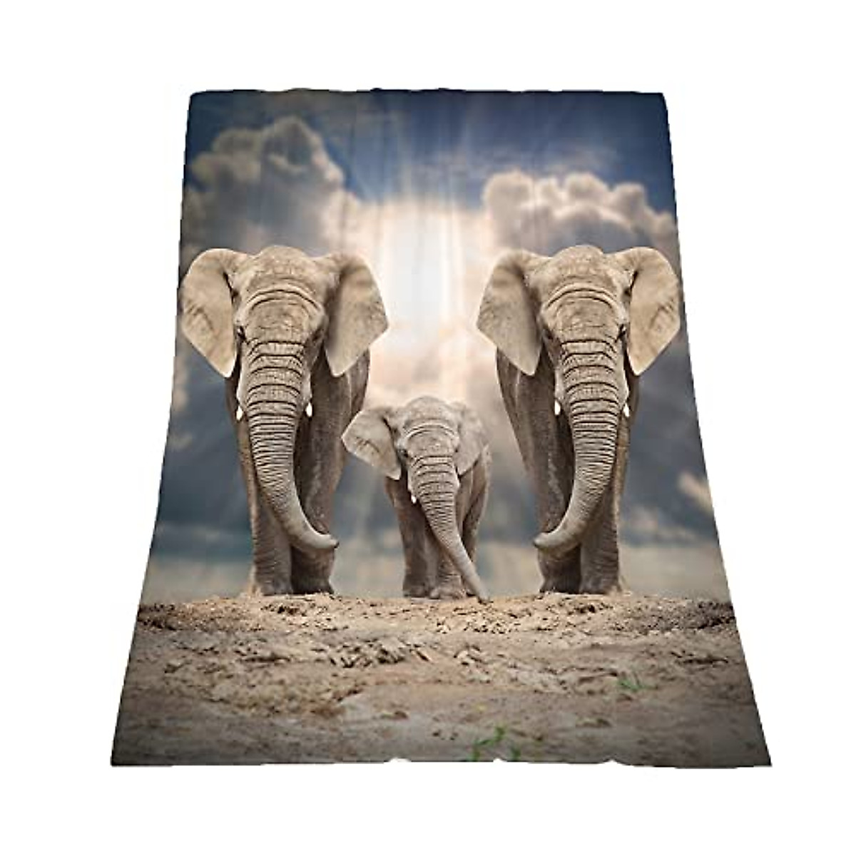 Elephant Blanket 40" x 50" African Wild Animal Family Exotic Super Soft Bedding Fleece Throw Blanket Luxury Bed Blanket Bedroom Living Room Warm Lightweight for Kids Adults