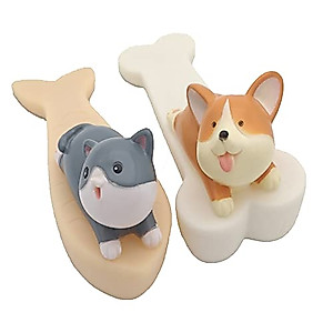 WONIU 2pcs Door Stoppers, 2 Inches Kitty Puppy Small Door Stopper, Cute Cat Dog Animal Door Stops with Strong Friction Silicone Pad, Doorstop Door Wedge for Classroom Office Home, Plastic