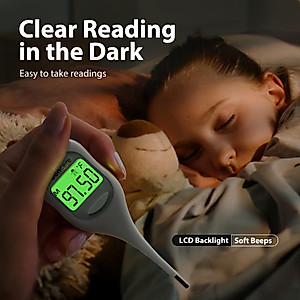 Boncare 9 Seconds Digital Basal Thermometer for Adults and Kids - Accurate Oral Thermometer with Fever Alarm, Rectal Thermometer for Baby with Large Display (Rice-White)