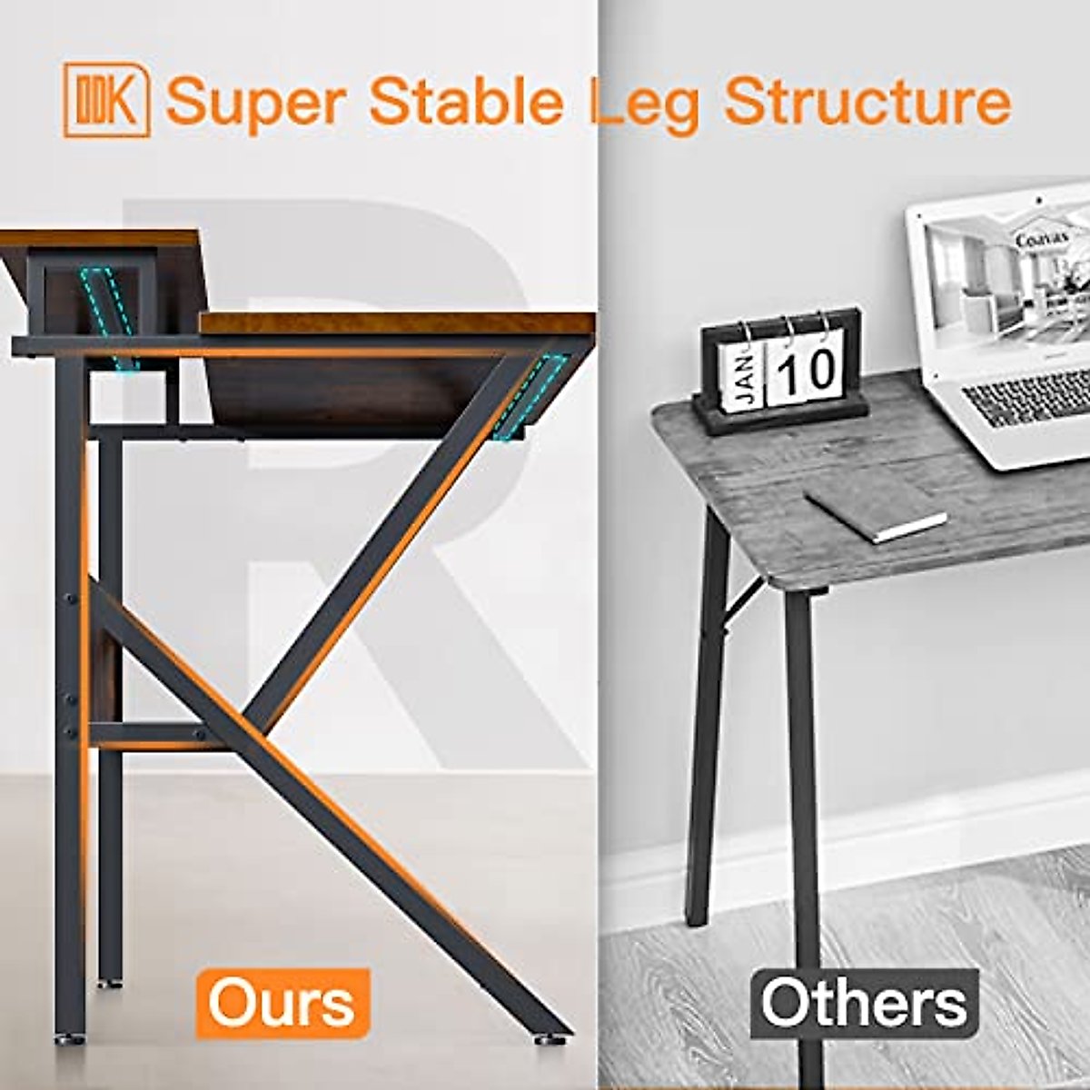 ODK Small Desk, 39 Inch Small Computer Desk for Small Spaces, Compact Desk with Storage, Tiny Desk Study Desk with Monitor Stand for Home Office, Rustic Brown