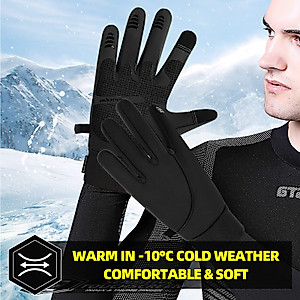 Winter Gloves for Men，Waterproof Thermal Gloves Cold Weather Running Gloves for Men Women, Touchscreen Men’s Winter Gloves for Running Cycling Hiking Driving (Black, Large)