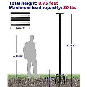 Garbuildman 105 Inch Bird Feeder Pole Kit, Heavy Duty Bird House Pole Set with 5-Forked Base, Adjustable Universal Mounting Post Kit for Outdoors, Matte Black, 1 Pack