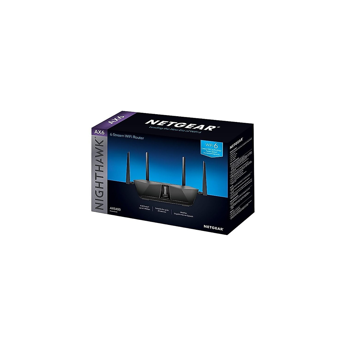 NETGEAR Nighthawk 6-Stream AX5400 WiFi 6 Router (RAX50) - AX5400 Dual Band Wireless Speed (Up to 5.4 Gbps) | 2,500 sq. ft. Coverage
