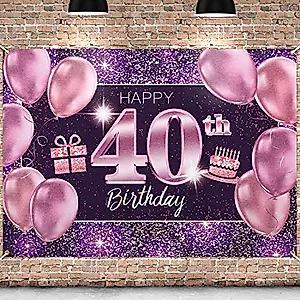 PAKBOOM Happy 40th Birthday Banner Backdrop - 40 Birthday Party Decorations Supplies for Women - Pink Purple Gold 4 x 6ft