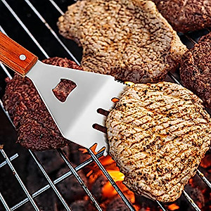 2 Pieces BBQ Extra Long Grill Turner and Grill Spatula, Stainless Steel Barbecue Grilling Accessories, Slotted Spatula and Solid Kitchen Spatula with Wooden Handle, 20 Inch