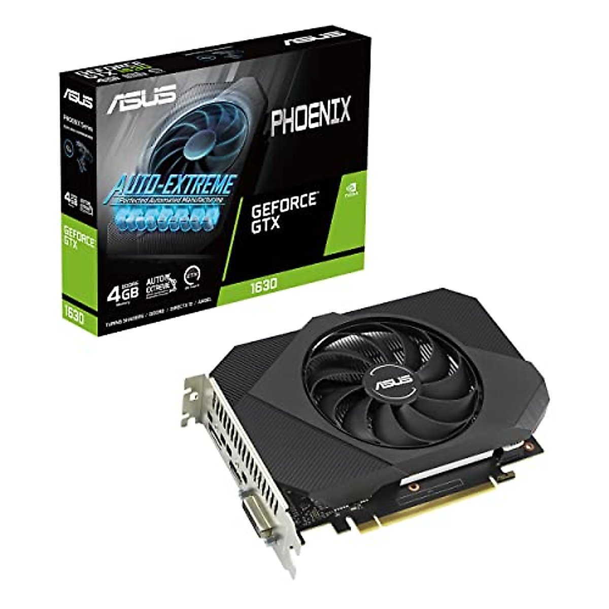 ASUS Phoenix NVIDIA GeForce GTX 1630 Gaming Graphics Card (PCIe 3.0, 4GB GDDR6 Memory, HDMI 2.0, DisplayPort 1.4a, DVI-D, Axial-tech Fan Design, Dual Ball Fan Bearings, Auto-Extreme)