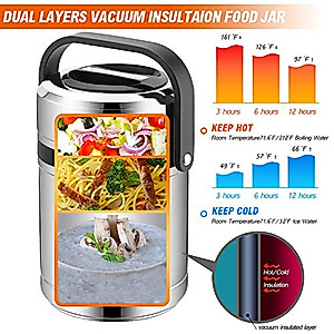 Thermos for Hot Food,88oz Wide Mouth Soup Thermos,Large Food Thermos,Multiple Tier Food Flask with Handle,Thermal Soup Container,Stainless Steel Food Jar,Travel Insulated Lunch Box,Lunch Container