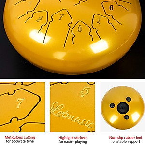 Steel Tongue Drum, lotmusic 13 Notes 12 Inches Percussion Instrument ，Tank Drum - Handpan Drum Kit - Drum Mallets Padded Travel Carry Bag Music Book and Finger Picks for Beginner Adult Kids，C Major