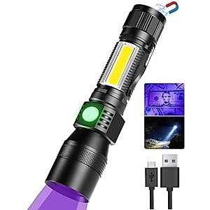 Karrong Rechargeable UV Flashlight(No Battery), 3 in 1 UV Black Light LED Tactical Flashlight, High Powered 2000 Lumens LED Light 7 Modes Waterproof for Pet Clothing Detection/Emergency/Camping