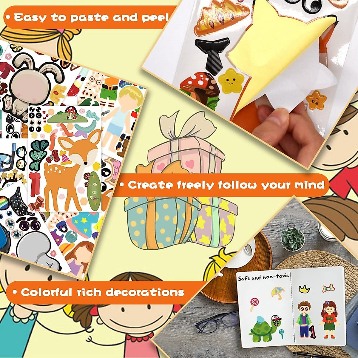 100 Pcs Funny Make Face Stickers Sheet with 25 Designs,Animals Unicorns Mermaids Figures Make Your Own Stickers for Toddlers Kids Full Body Mix and Match Craft Teacher Rewards Birthday Party Favors