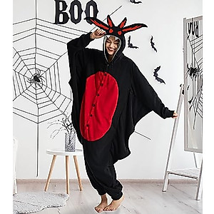 Kgromfy Mothman Onesie Adult Jumpsuit Pajamas Halloween Animal Cosplay Costume One-piece Sleepwear Homewear for Women and Men Black Flat Eye S