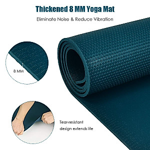 Goplus Large Yoga Mat, 7' x 5' x 8mm and 6' x 4' x 8mm with Straps, Eco Friendly Extra Thick Non Slip Barefoot Fitness Exercise Mat for Home Gym Floor Cardio Workout (Oasis Blue, 7'x5')