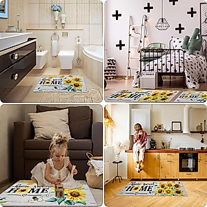 2 Pieces Sunflower Kitchen Rugs Set Kitchen Mats Non Slip Rubber Backing Area Sunflower Rug Home Sweet Home Doormat Washable Indoor Outdoor Floor Mats Country Kitchen Decor, 17'' x 30'', 17'' x 47''