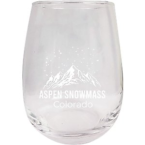R and R Imports Aspen Snowmass Colorado Ski Adventures Etched Stemless Wine Glass 15 oz 2-Pack