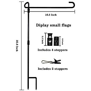 Garden Flag Stand Premium Garden Flag Pole Holder for All Seasons Yard Flags Metal Powder-Coated Weather-Proof Paint with 4 Stoppers and 2 Anti-Wind Clips 2 Pack