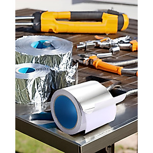 BlueNatHxRPR 4 inch x 65 feet Thickness 4.0 mil/0.1mm Aluminum Foil Tape Aluminum Air Duct Tape Professional Adhesive Aluminum Foil Tape for HVAC Pipe Repairs or More