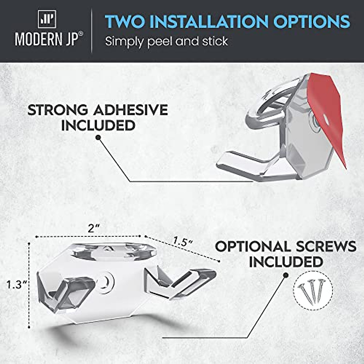 Modern JP Adhesive Hat Hooks (16-Pack) - Hat Rack for Baseball Caps, Minimalist Hat Display, Strong Hold Hangers for Wall - U.S. Patent Pending, Clear