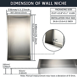 Supllueer Stainless Steel Shower Niche 24" X 12",No Tile Needed Recessed Shower Shelf,Recessed Niche Shower Niche for Bathroom Storage Over Mount Installation