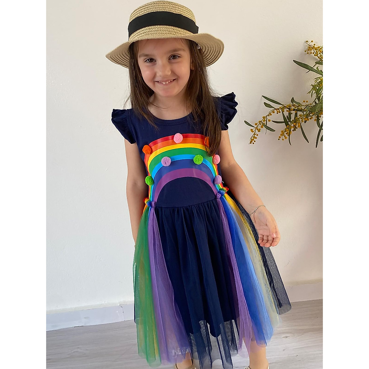 4T Girls Dresses 5T Rainbow Dress Navy Blue Dresses for Girls Flutter Sleeve Holiday Dress Size 5